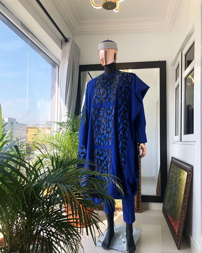 Buy Mix of Blue and jacquard embroidery African Agbada - Deji & Kola