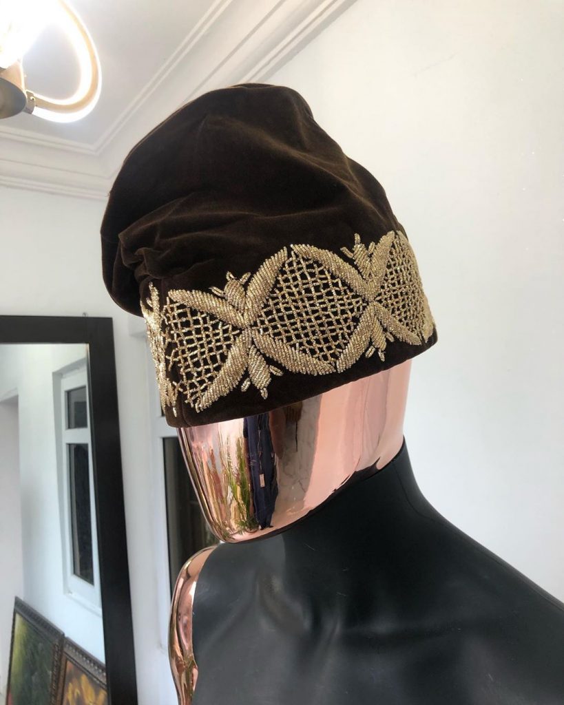Shop Brown & Gold Embroidery Traditional Yoruba Ide Cap - Deji & Kola