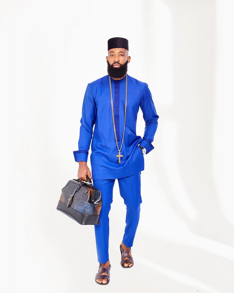 Shop Royal Blue with embroidery front flap African Kaftan - Deji & Kola