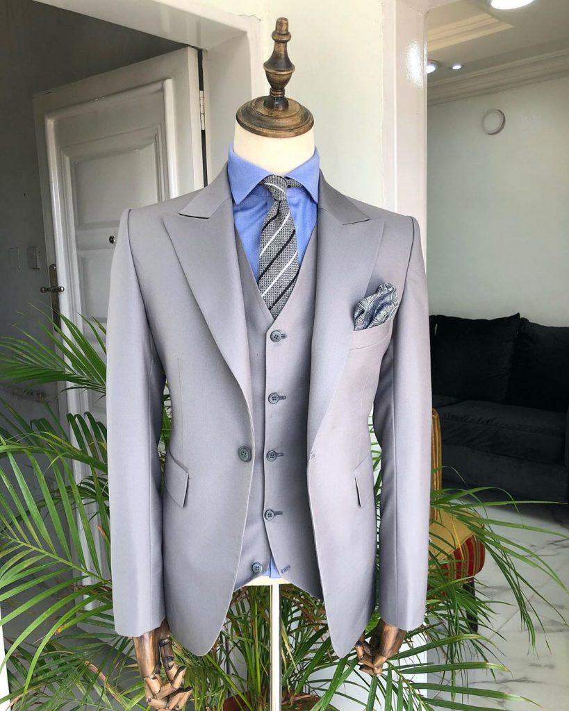 Shop Light Ash Grey Peak Lapel Business Suit and pant - Deji & Kola