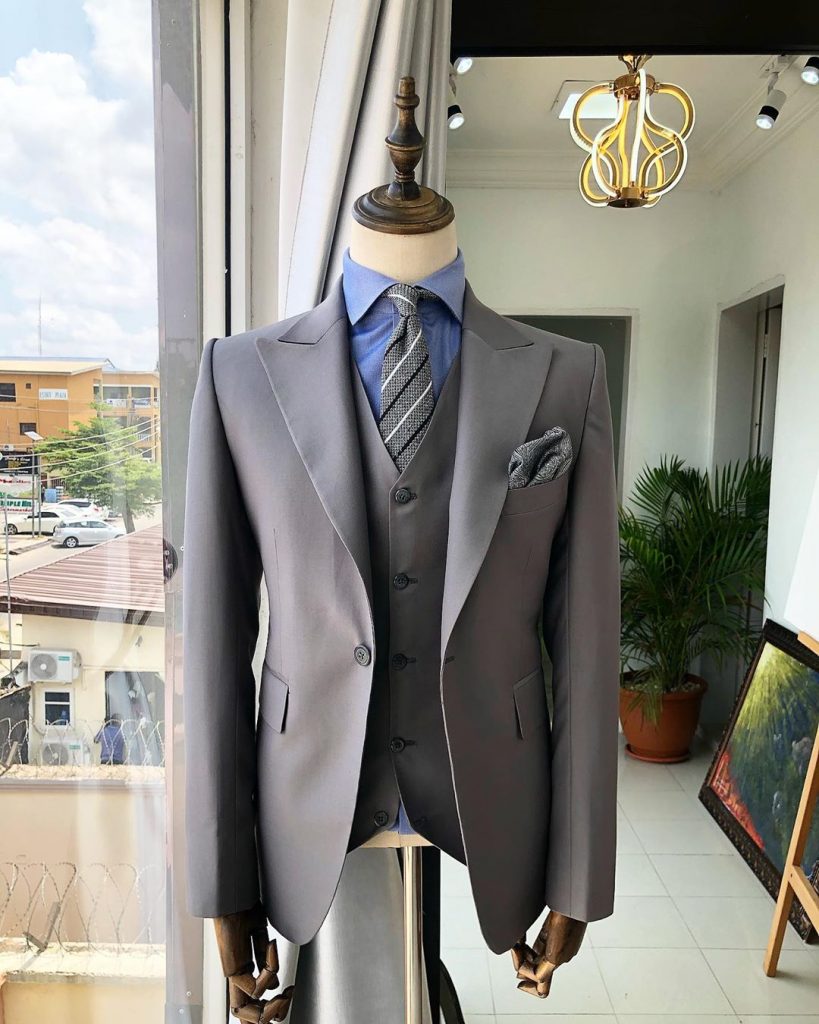 Shop Light Ash Grey Peak Lapel Business Suit and pant - Deji & Kola