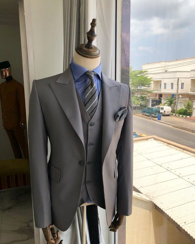 Shop Light Ash Grey Peak Lapel Business Suit and pant - Deji & Kola