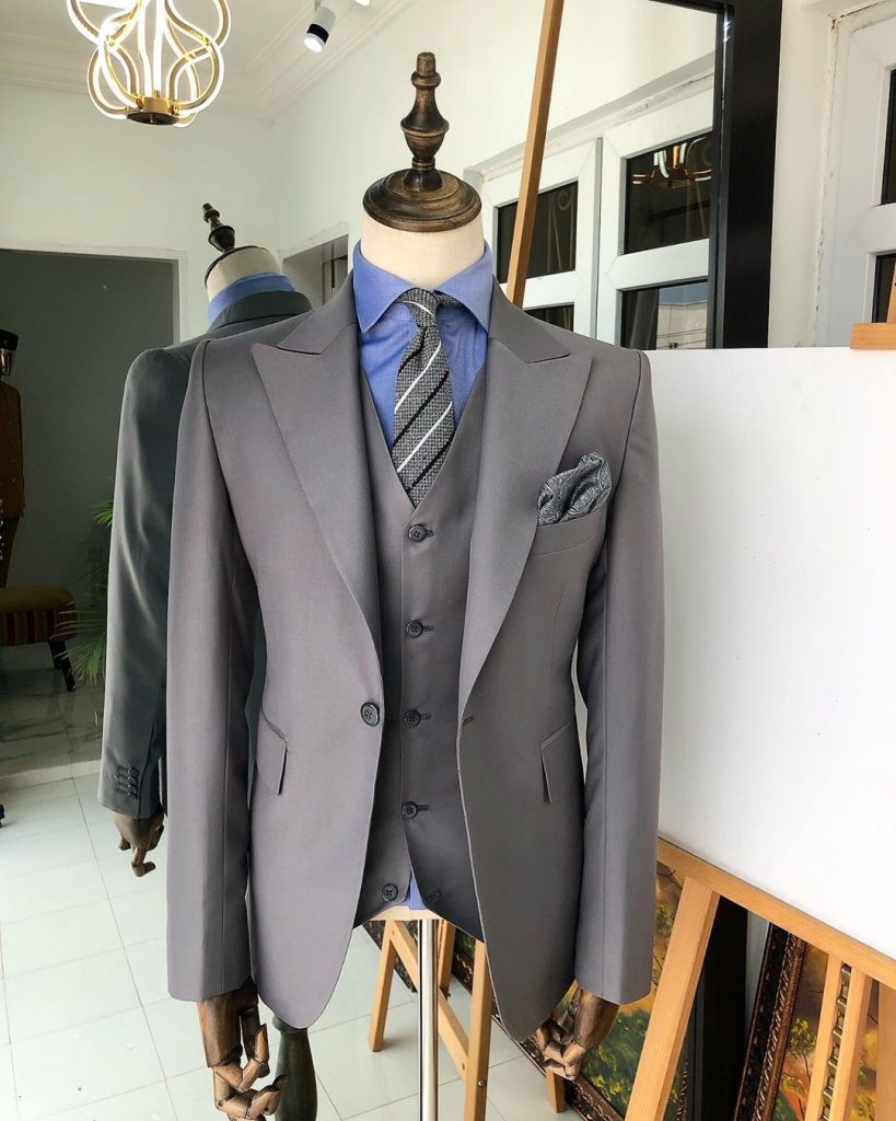 Shop Light Ash Grey Peak Lapel Business Suit and pant - Deji & Kola
