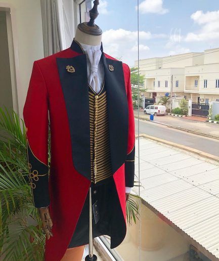 Shop Reloaded “Showman” White & Blue silk trench Suit -Deji & Kola