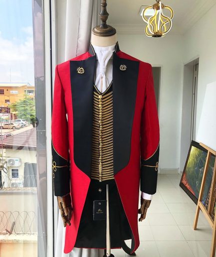 Shop Reloaded “Showman” White & Blue silk trench Suit -Deji & Kola