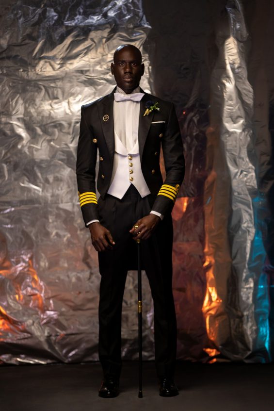 Shop Black Charcoal Black Tail Marine Peak Lapel Tuxedo Suit-Deji & Kola