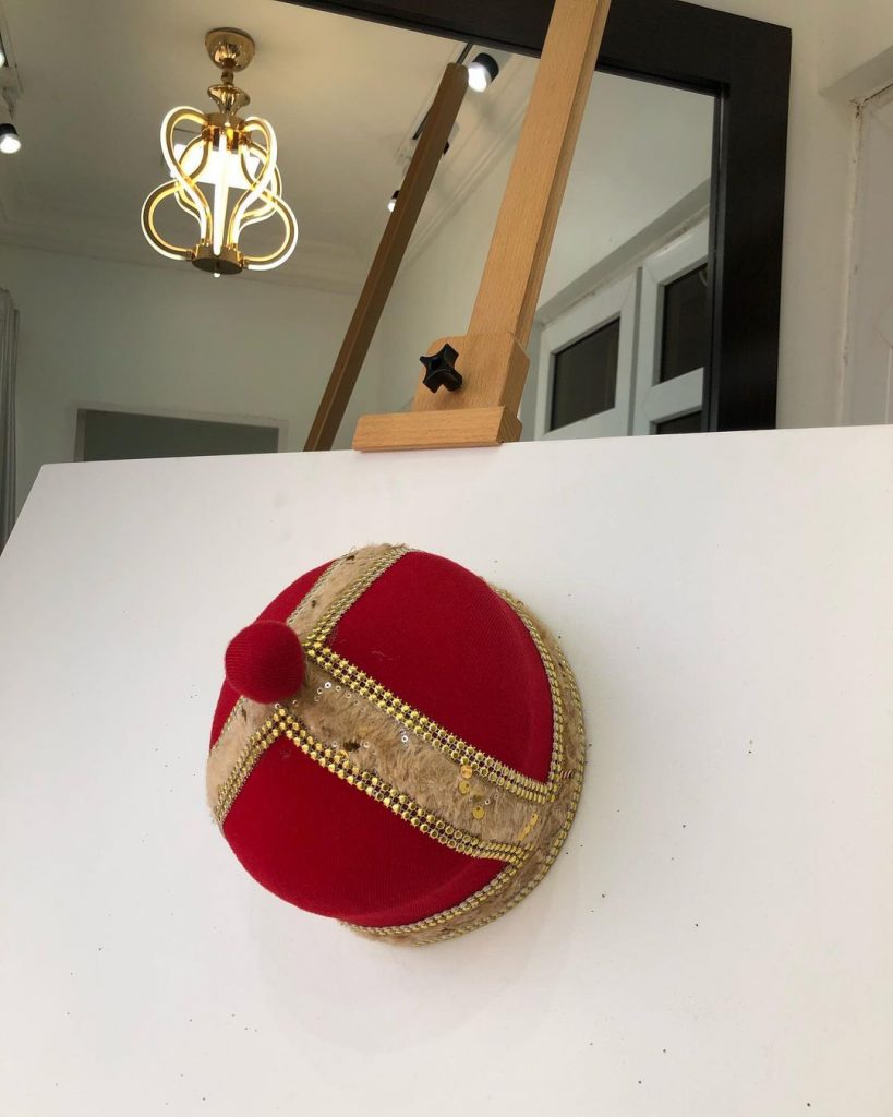 Shop African IBO Red Royal Hat With Gold Adornment- Deji & Kola