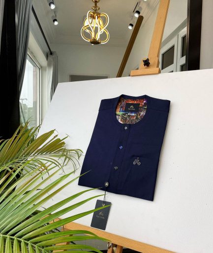 Shop Navy blue senator with a velvet flap African Kaftan - Deji & Kola