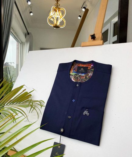 Shop Navy blue senator with a velvet flap African Kaftan - Deji & Kola