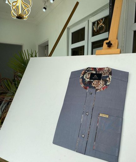 Shop Navy blue senator with a velvet flap African Kaftan - Deji & Kola