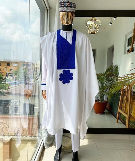 Blue Agbada With Swarovski Detailing & Matching Jacquard Design