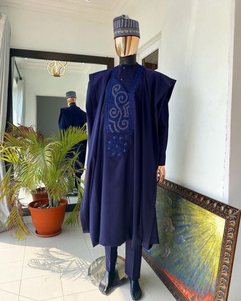 Shop Egg plant Purple & Blue Embroidery African Agbada - Deji & Kola
