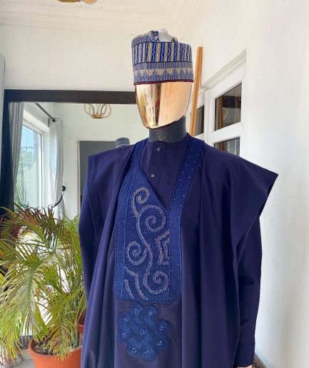 Buy Mix of Blue and jacquard embroidery African Agbada - Deji & Kola