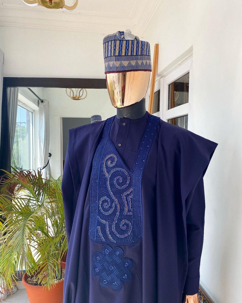 Shop Egg plant Purple & Blue Embroidery African Agbada - Deji & Kola