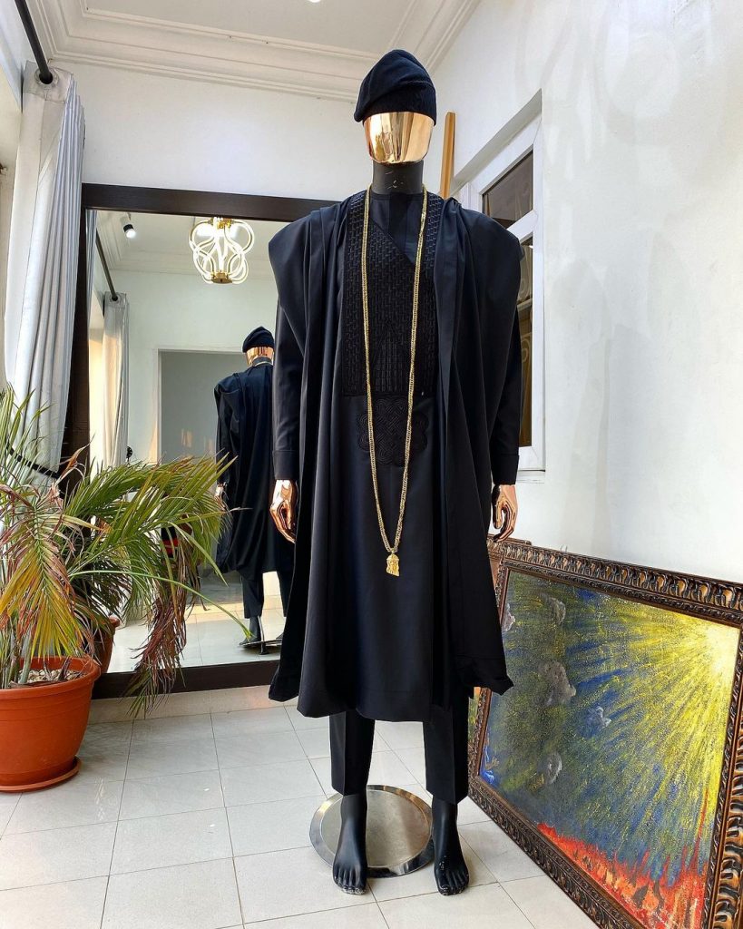 Shop Charcoal Black Africa traditional Agbada & sokoto - Deji & Kola