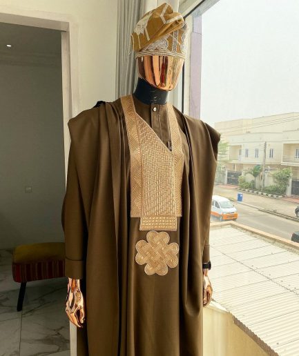 Shop Tawny Brown Connected Embroidery African Agbada - Deji & Kola