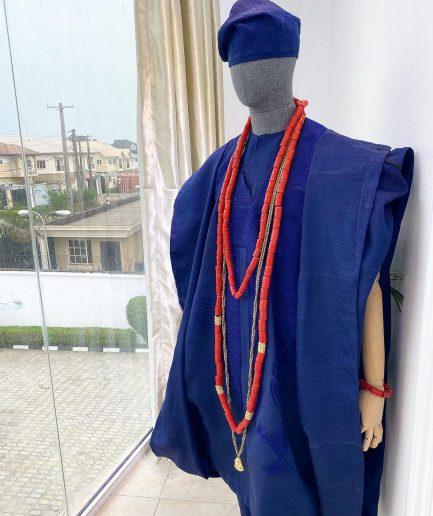 Royal Blue Agbada Embroidery Aso Oke & Hand Wooven Yoruba Hat/Fila
