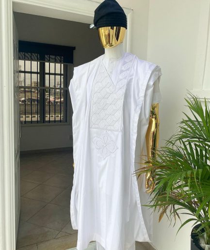 Light Blue Agbada With Hand Woven Yoruba Fila Embroidery design