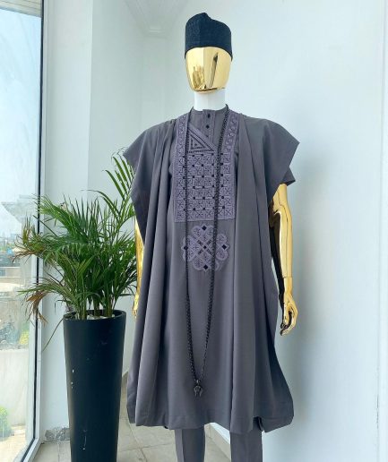 Shop White dotted embroidery agbada with Swarovski stone- Deji & Kola