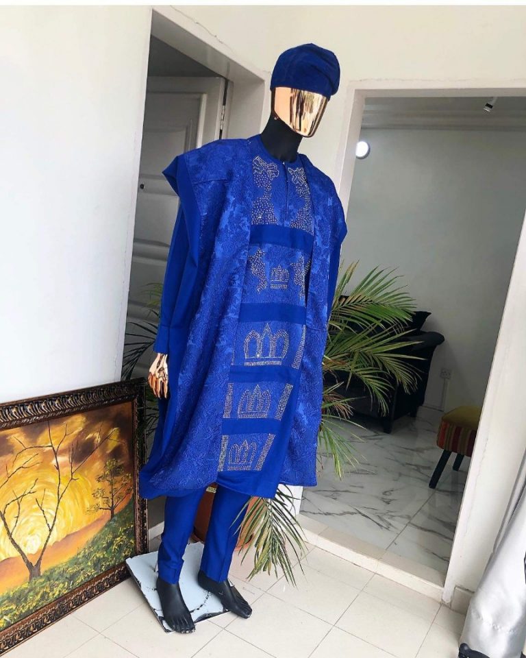 Shop Royal Blue with Embroidery Traditional African Agbada- Deji & Kola