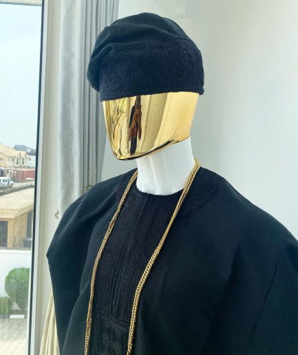 Shop Navy Blue Aso Oke Dashiki & Hand Wooven Hat - Deji & Kola