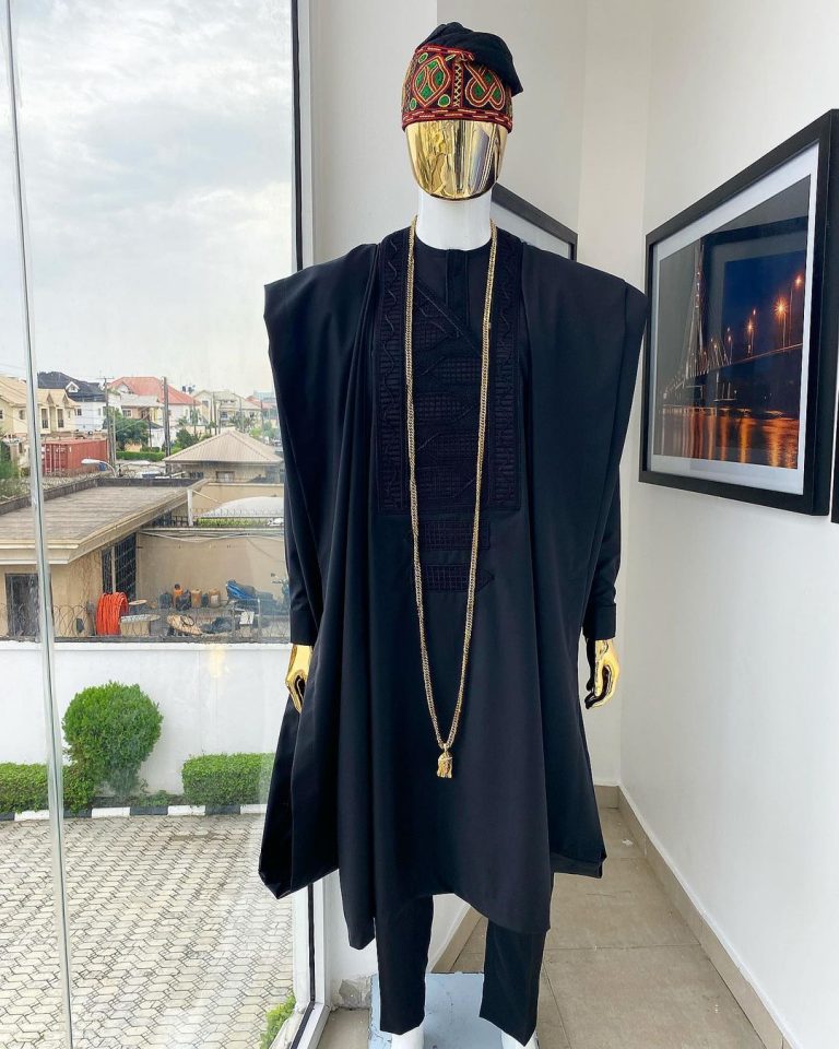 Shop Monochrome All black Agbada hand woven Yoruba hat, - Deji & Kola