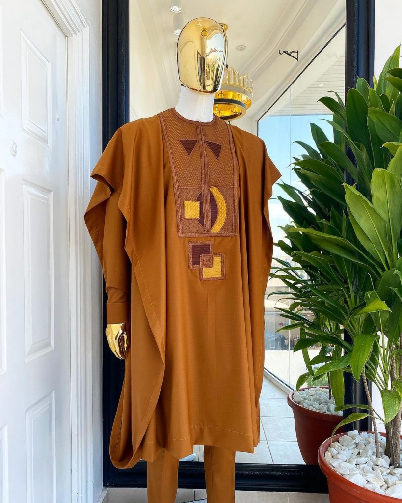 Shop Tawny Brown Connected Embroidery African Agbada - Deji & Kola