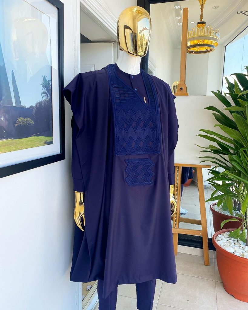 Shop Eggplant Purple Zigzag Embroidery African Agbada - Deji & Kola