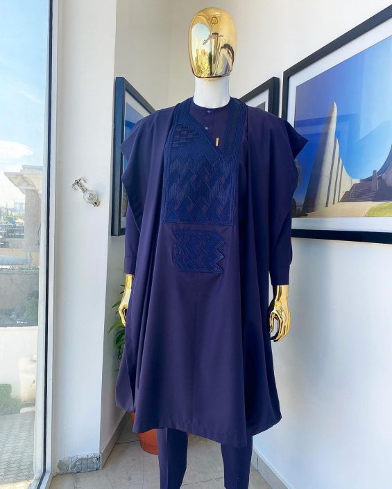 Shop Eggplant Purple Zigzag Embroidery African Agbada - Deji & Kola