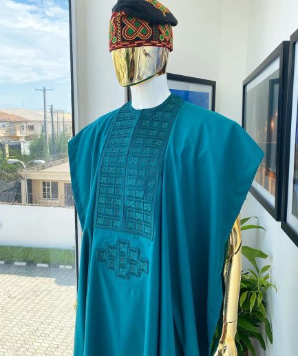 Shop Sacramento green, 3D embroidery African Agbada - Deji & Kola
