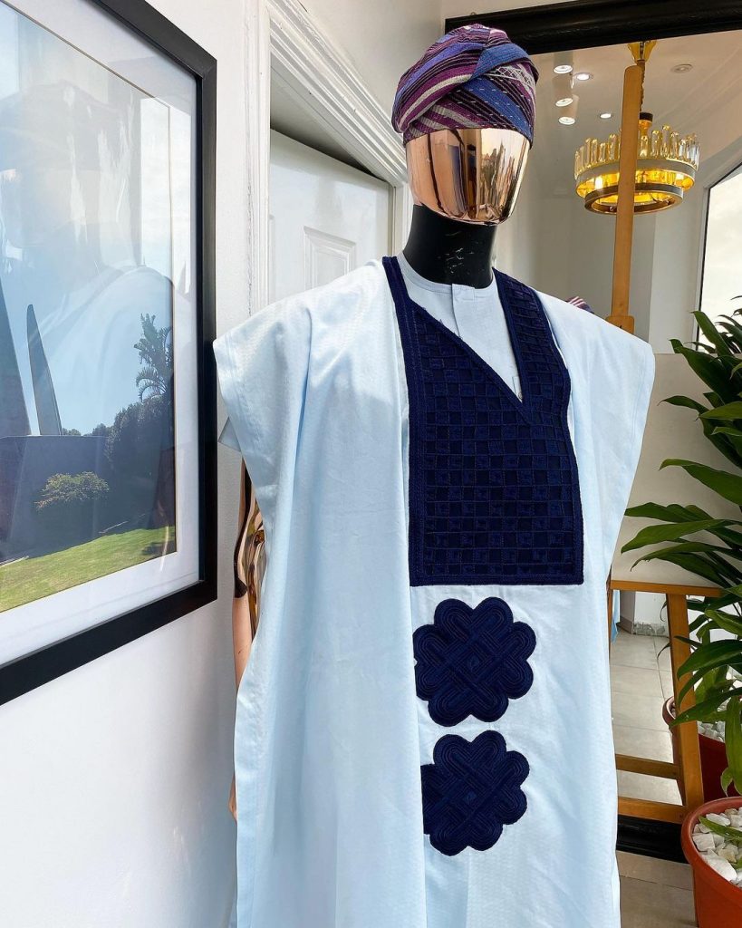 Shop Light Blue, Connected Embroidery African Agbada - Deji & Kola