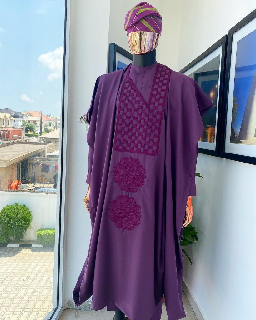 Shop Egg plant purple, interwoven embroidery agbada - Deji & Kola
