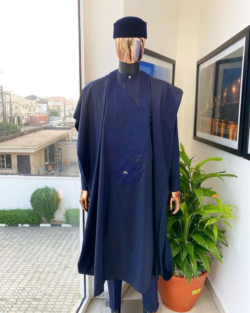 Shop Midnight Blue with embroidery traditional African Agbada -Deji & Kola