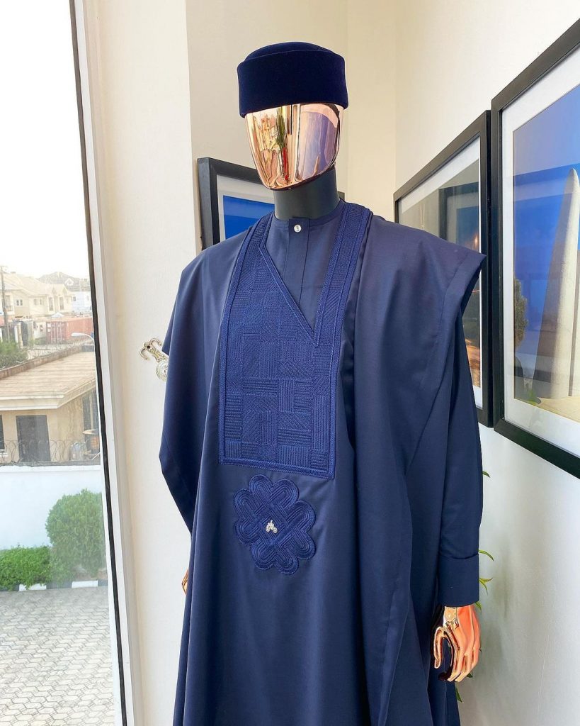 Shop Midnight Blue with embroidery traditional African Agbada -Deji & Kola
