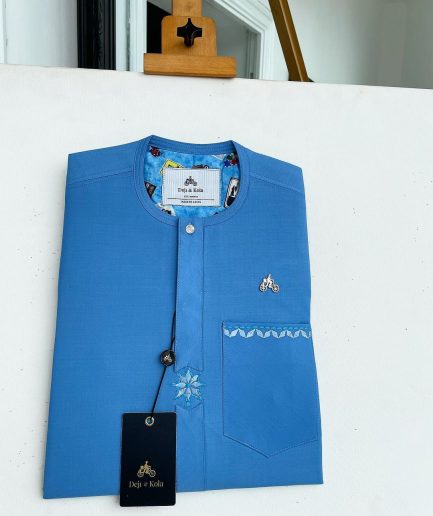 Shop Blue Senator with bridge & dotted front flap kaftan- Deji & Kola