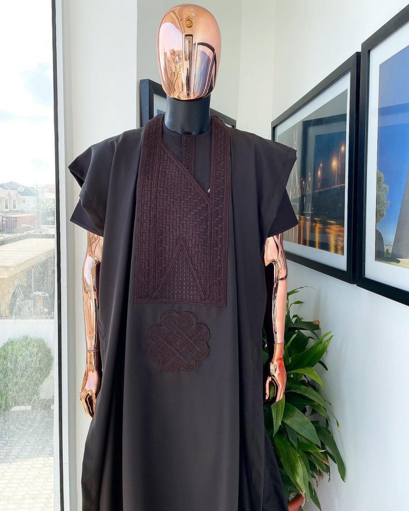 Shop Brown, Inverted triangle and embroidery African Agbada - Deji & Kola