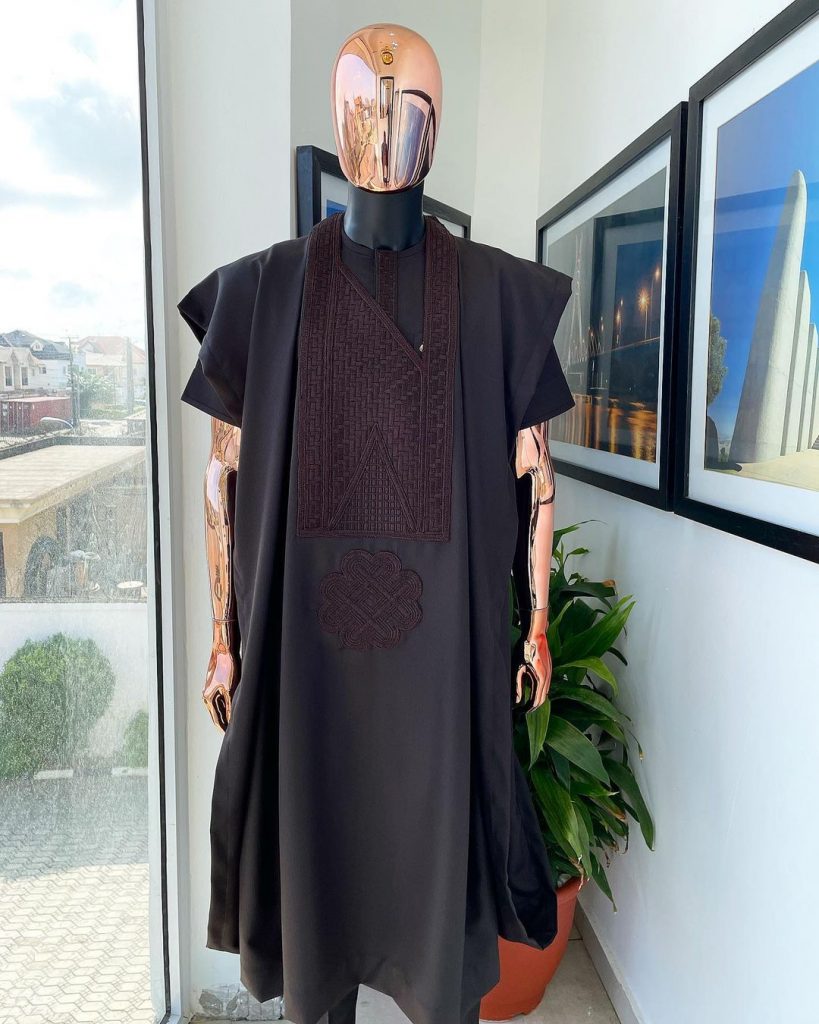 Shop Brown, Inverted triangle and embroidery African Agbada - Deji & Kola