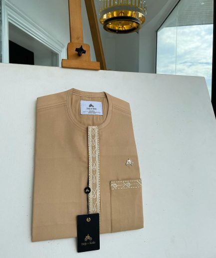 Shop Light Brown, Front Flap Traditional African Kaftan - Deji & Kola